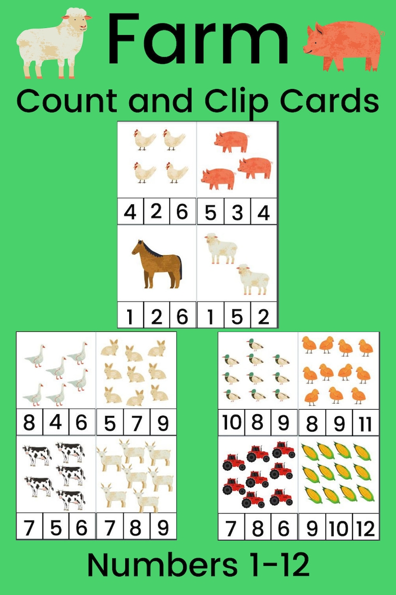 Farm Count Clip Cards, Montessori Math Printable, Homeschooling ...