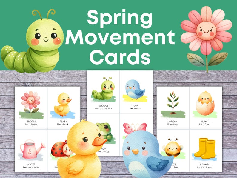 Spring Movement Cards for Kids, Preschool Gross Motor Activity ...