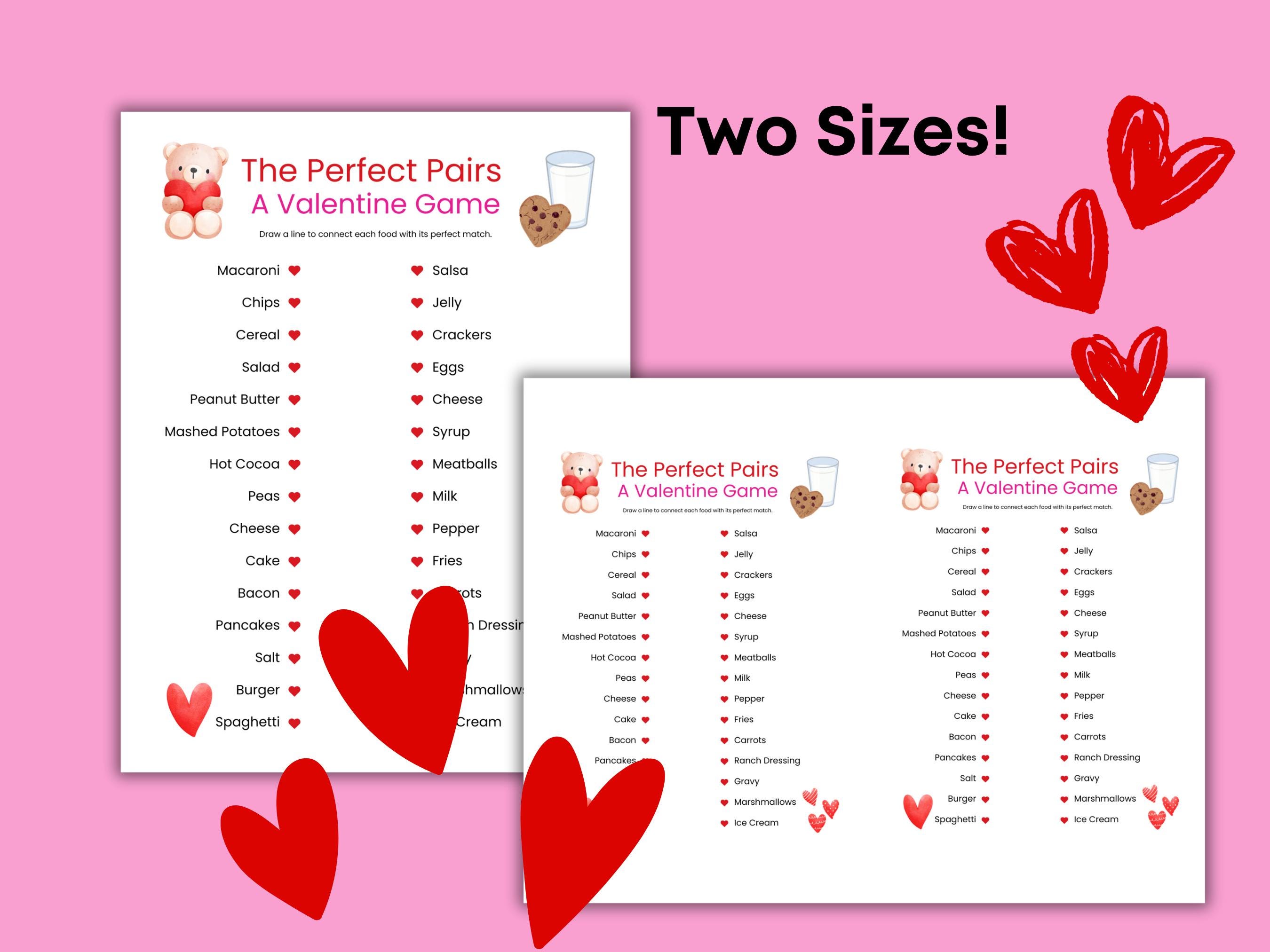 Valentine's Day Perfect Pairs Game, Valentine Printable Games, Food ...