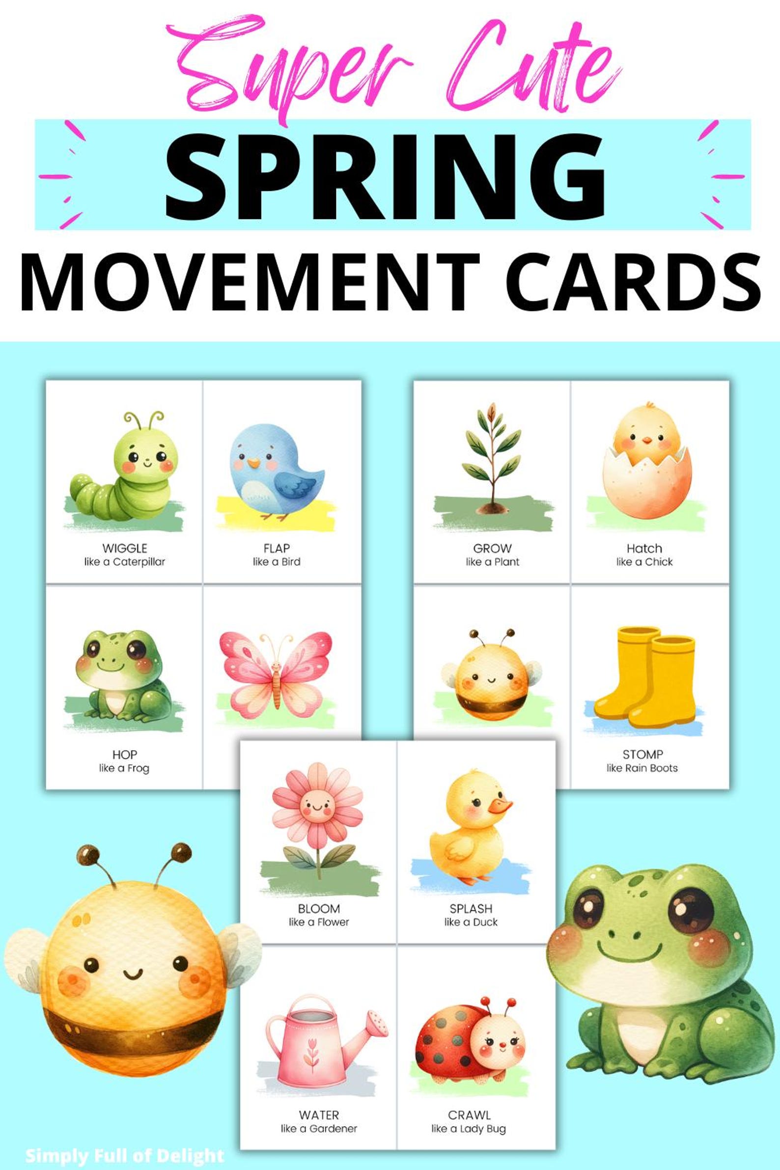 Spring Movement Cards for Kids, Preschool Gross Motor Activity ...