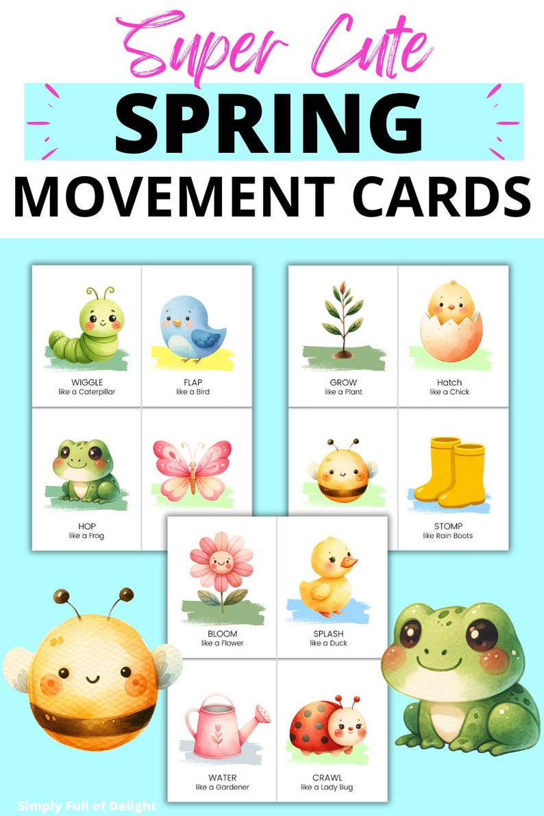 Spring Movement Cards for Kids, Preschool Gross Motor Activity ...