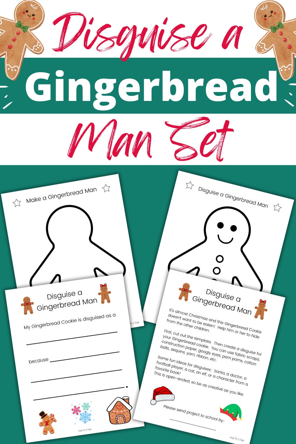 Disguise a Gingerbread Man Set, Gingerbread Man Project, Christmas ...