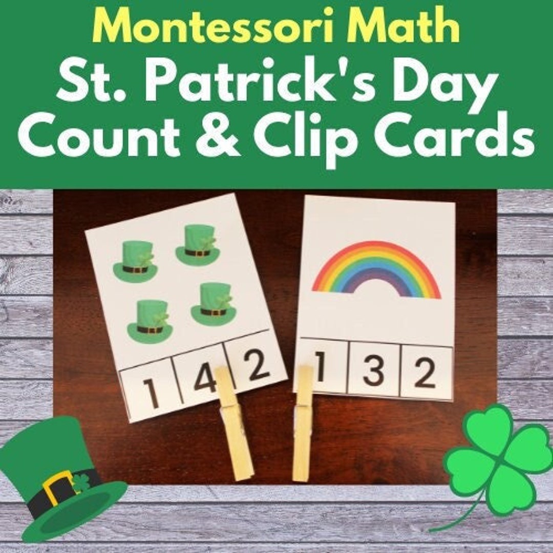 St. Patrick's Day Count Clip Cards, Montessori Math Printable ...
