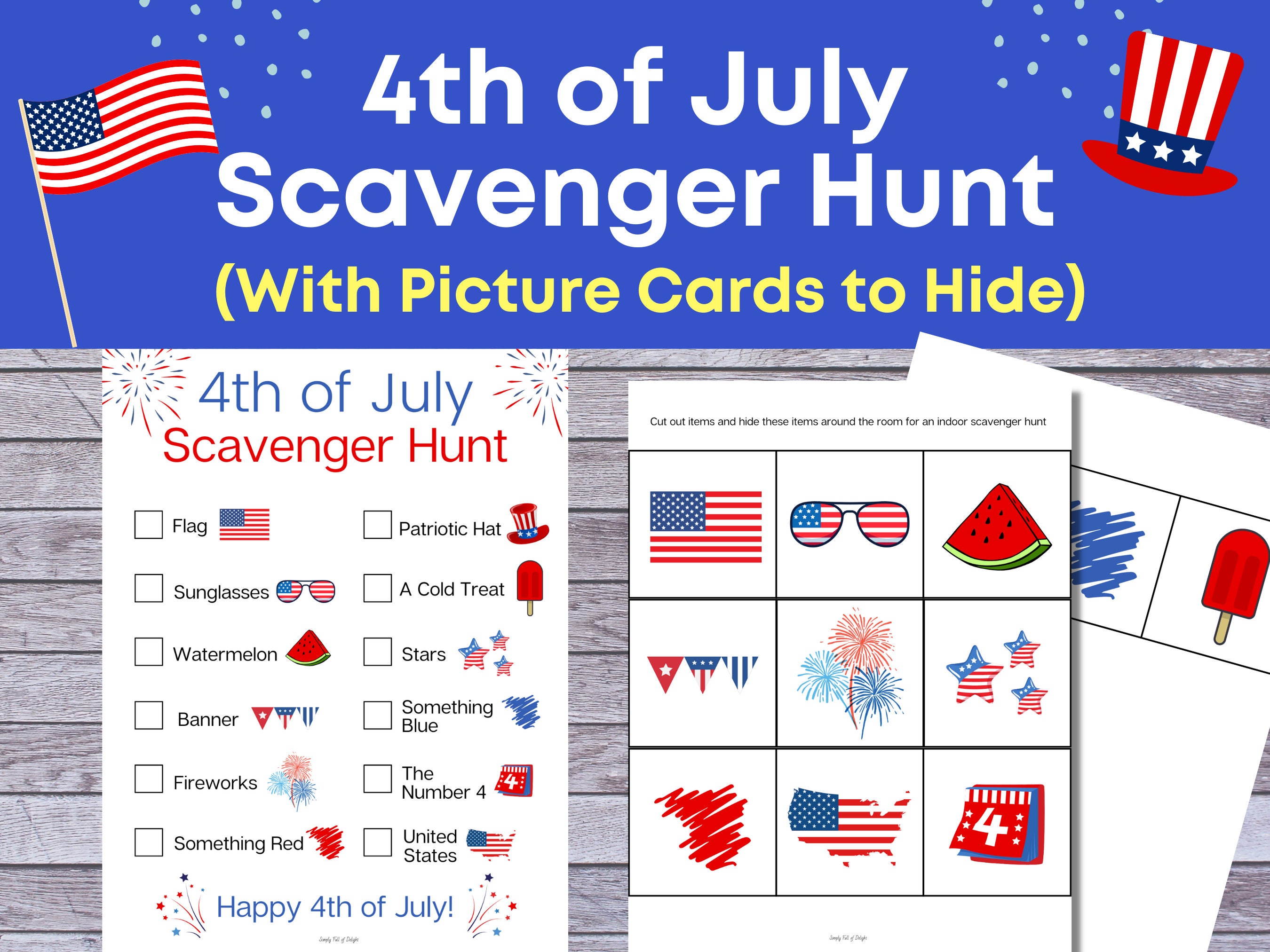 4th of July Scavenger Hunt With Cards to Hide, Indoor Independence Day ...