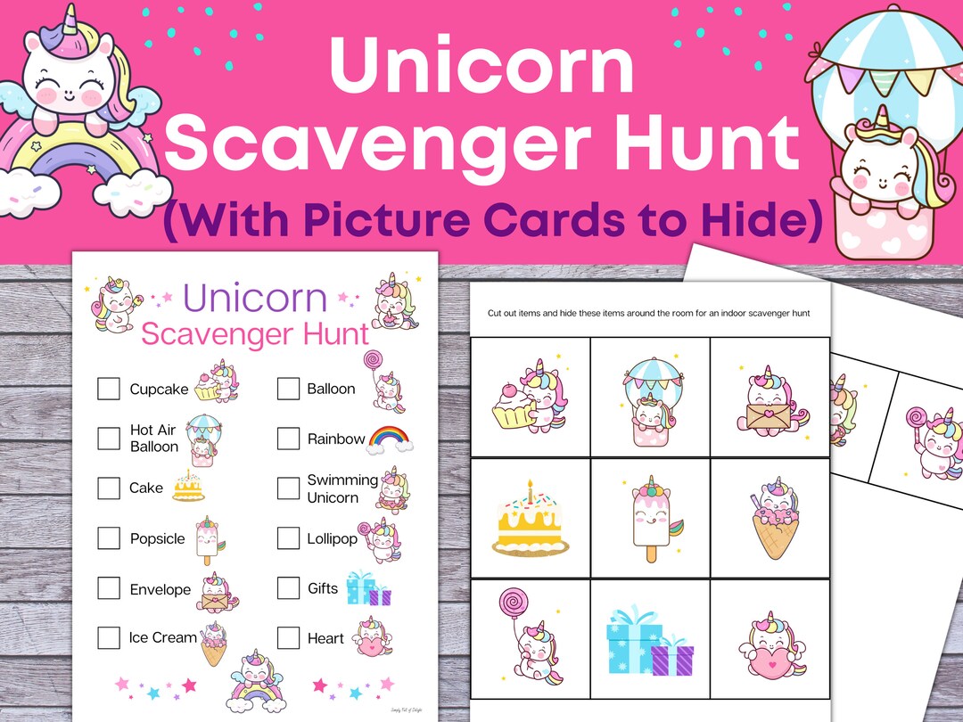 Unicorn Scavenger Hunt, Unicorn Treasure Hunt, Printable for Kids ...