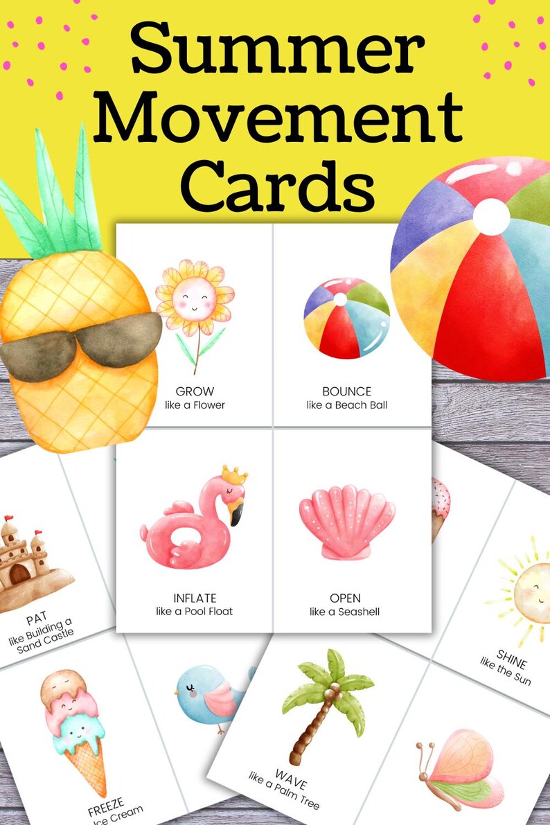 Summer Movement Cards for Kids, Preschool Gross Motor Activity ...