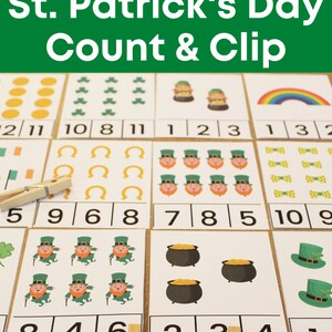 St. Patrick's Day Count Clip Cards, Montessori Math Printable ...