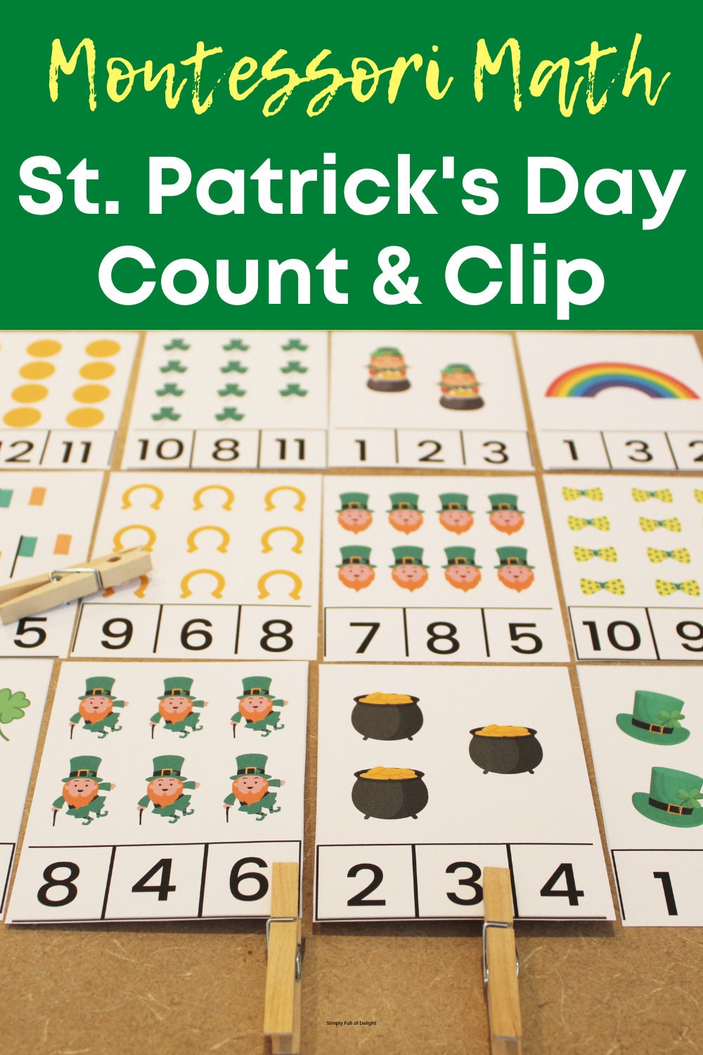 St. Patrick's Day Count Clip Cards, Montessori Math Printable ...