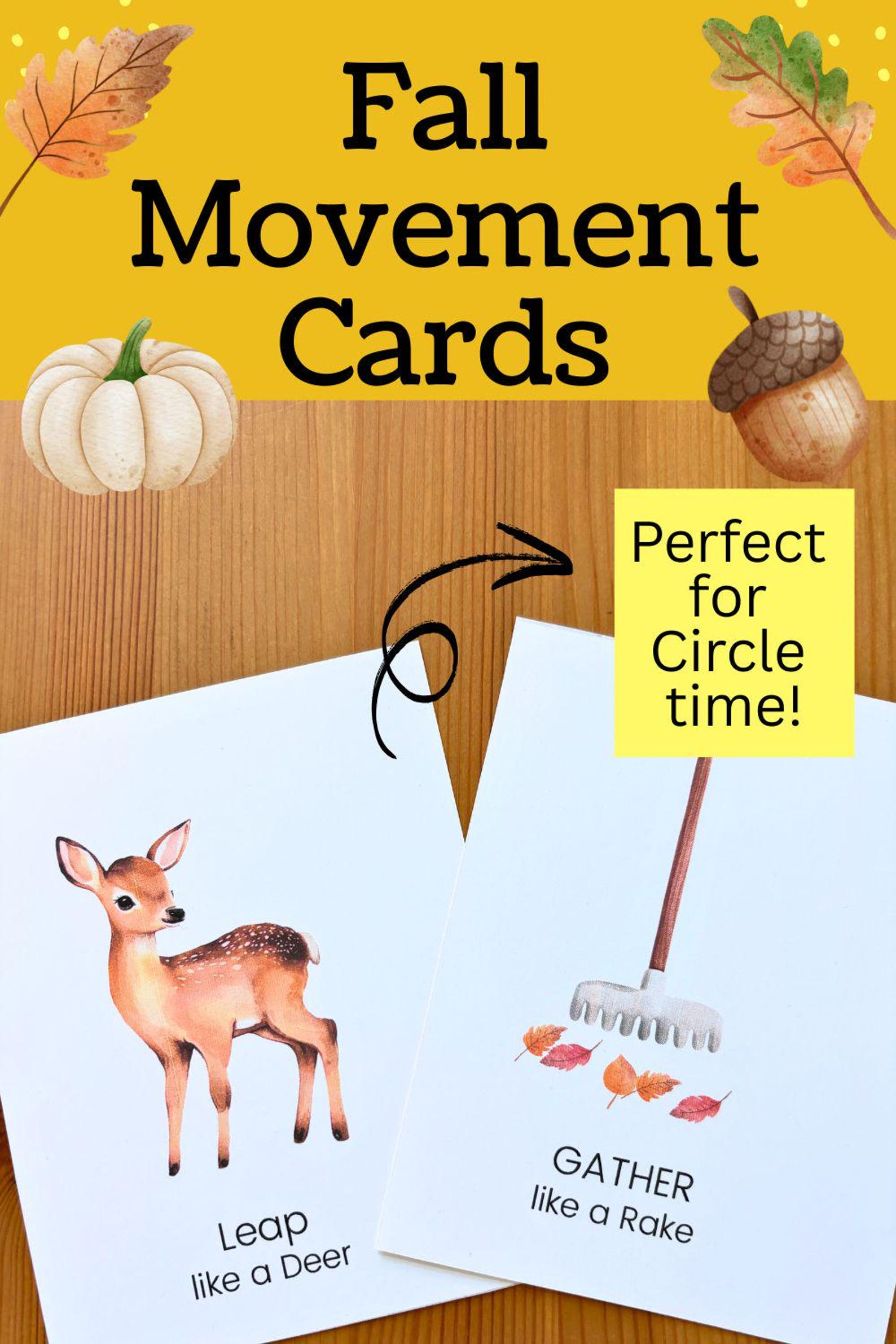 Fall Movement Cards for Kids, Preschool Gross Motor Activity Flashcards ...