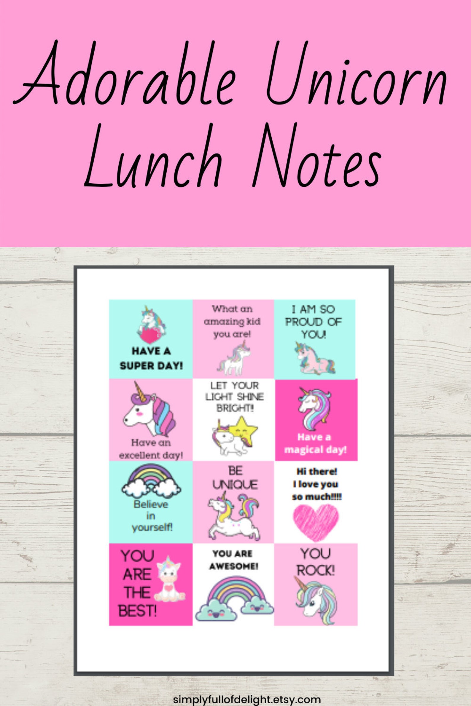 Unicorn Lunch Box Notes - 12 Unicorn Lunchbox Notes for Kids, Unicorn ...