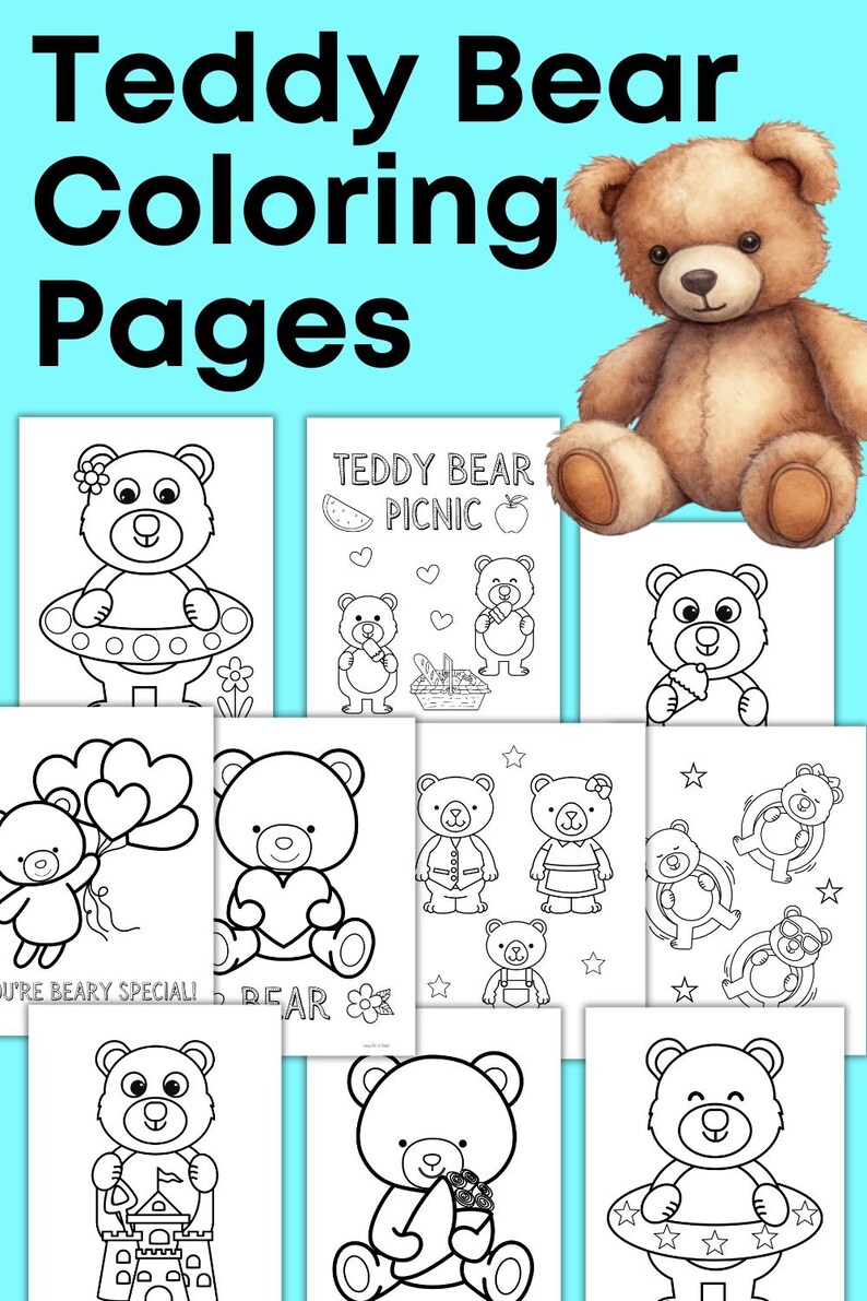 Teddy Bear Coloring Pages for Kids, Teddy Bear Coloring Sheets, Cute ...