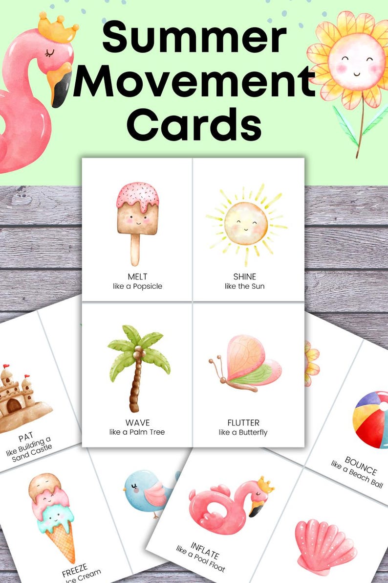 Summer Movement Cards for Kids, Preschool Gross Motor Activity ...