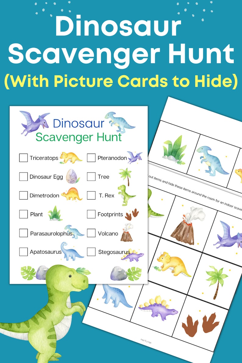 Dinosaur Scavenger Hunt, Dinosaur Treasure Hunt, Printable for Kids ...