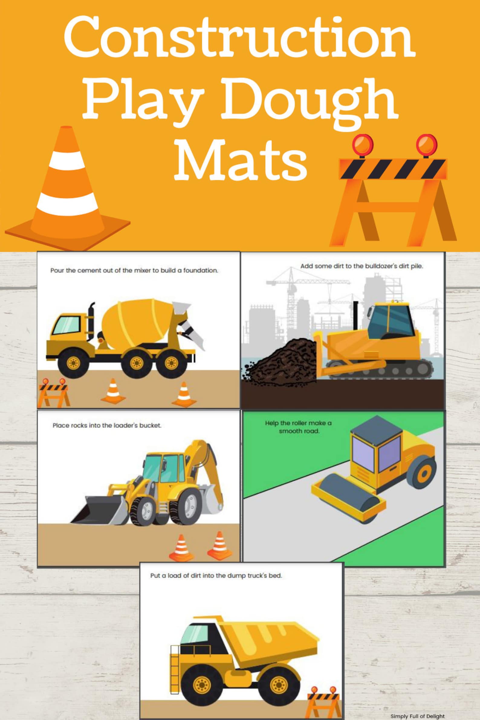 5 Printable Play Doh Mats, Construction Play Dough Mats, Dump Truck ...
