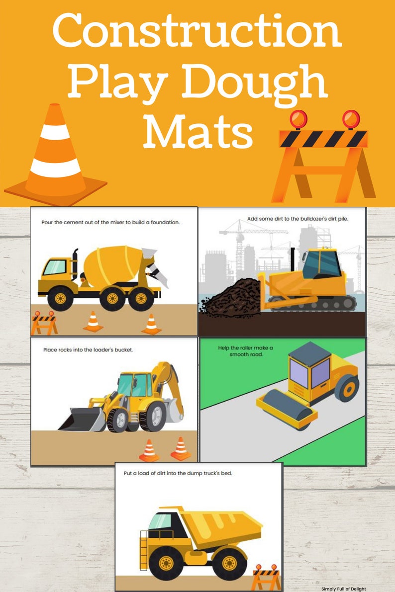 5 Printable Play Doh Mats, Construction Play Dough Mats, Dump Truck ...