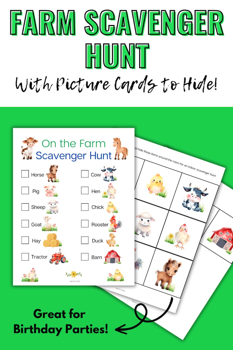 Farm Scavenger Hunt, Farm Animal Treasure Hunt, Printable for Kids ...