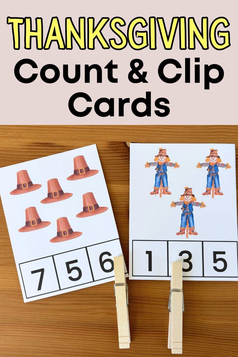 Thanksgiving Count Clip Cards, Montessori Math Printable, Homeschooling ...