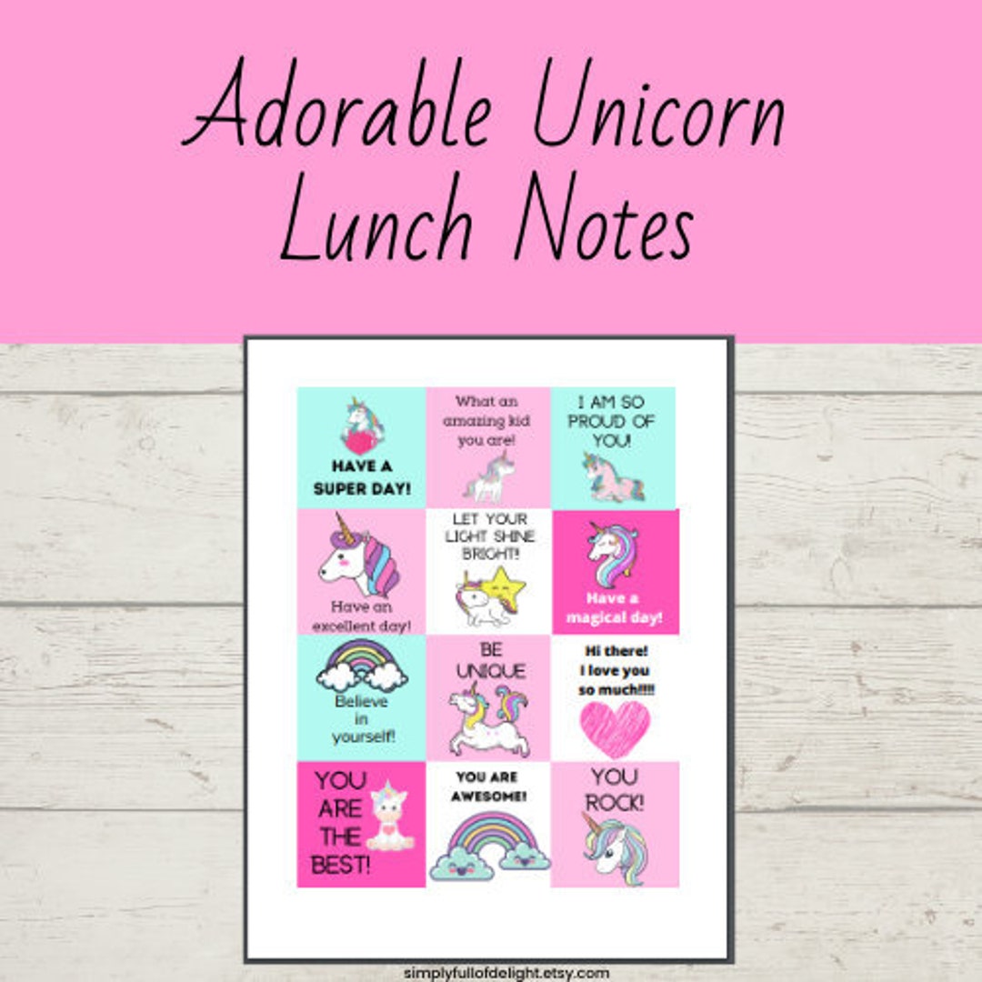 Unicorn Lunch Box Notes - 12 Unicorn Lunchbox Notes for Kids, Unicorn ...