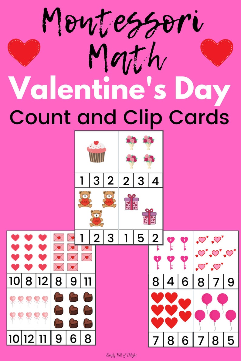 Valentine's Day Count Clip Cards, Montessori Math Printable ...