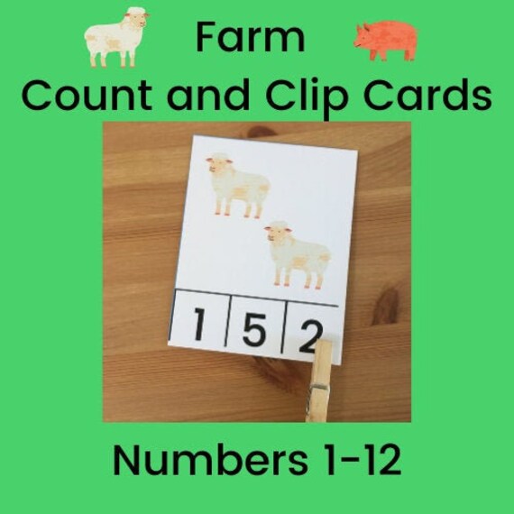 Farm Count Clip Cards Montessori Math Farm 1-12 Number Clip | Etsy