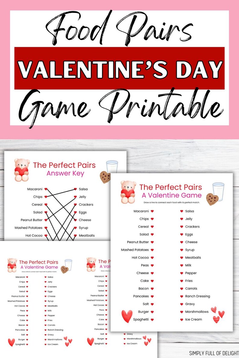 Valentine's Day Perfect Pairs Game, Valentine Printable Games, Food ...