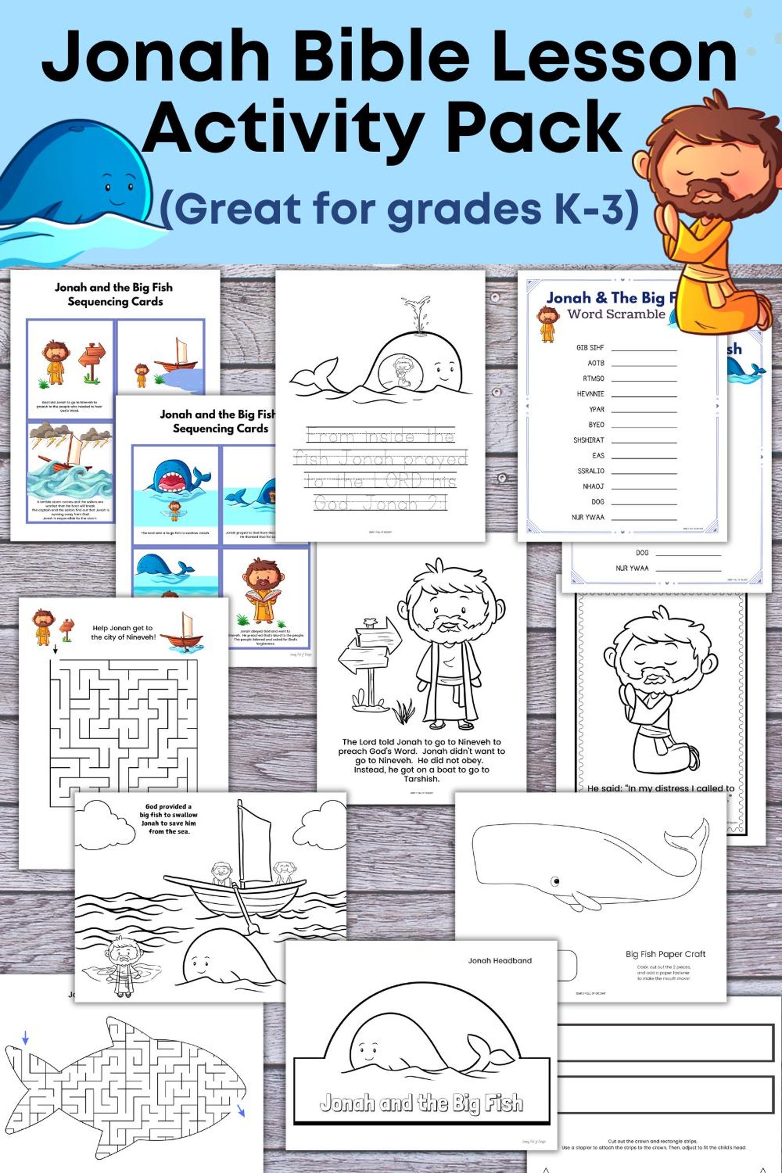 Jonah and the Big Fish Bible Story, Jonah Activities and Games, Jonah ...