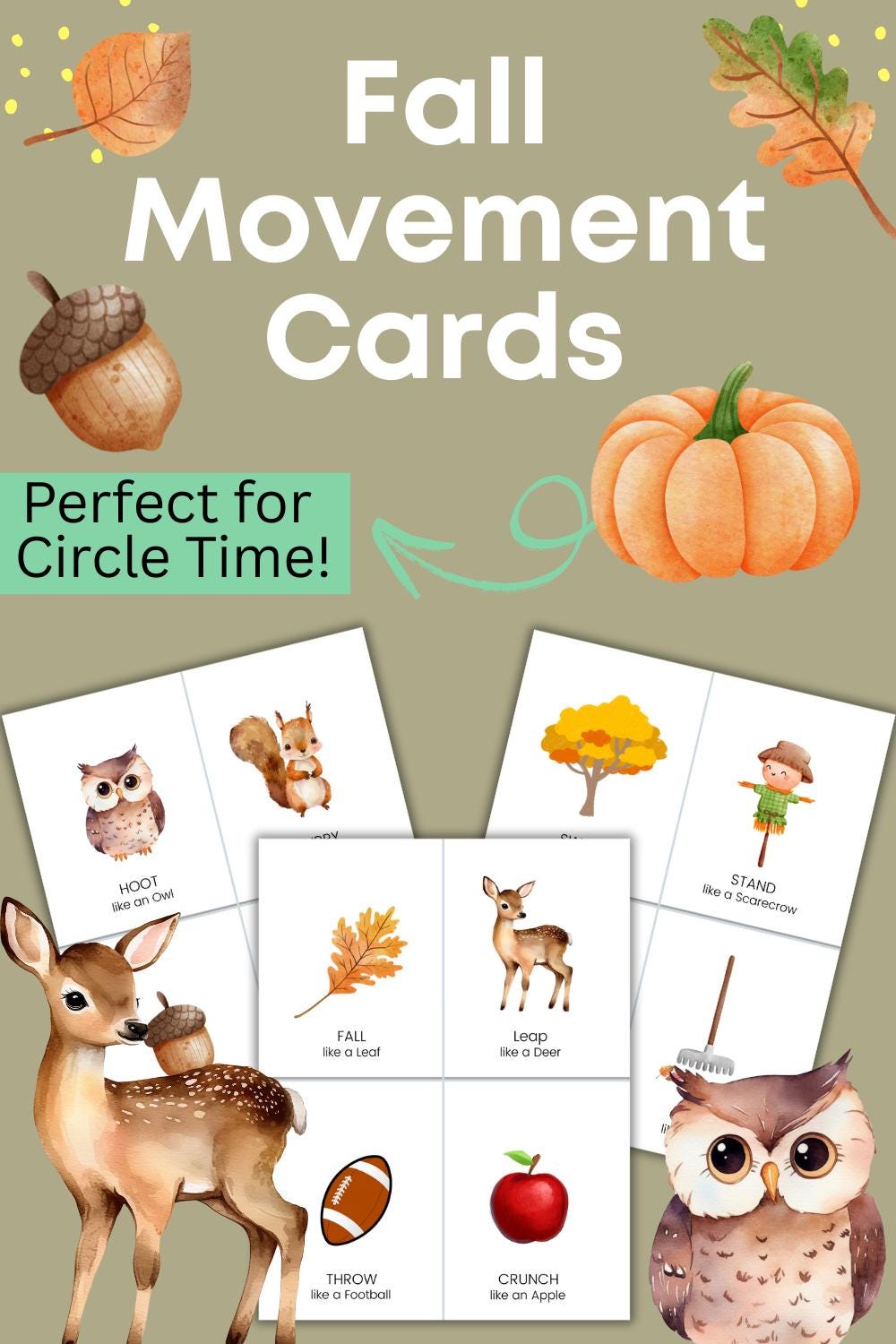 Fall Movement Cards for Kids, Preschool Gross Motor Activity Flashcards ...