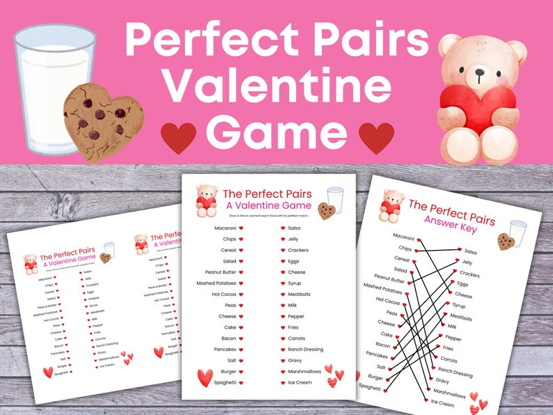 Valentine's Day Perfect Pairs Game, Valentine Printable Games, Food ...