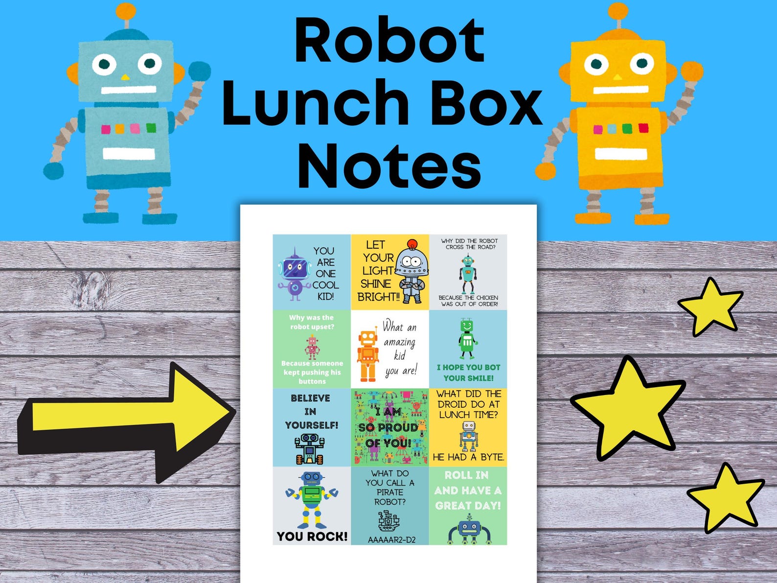 Robot Lunch Box Notes - 12 Robot Lunchbox Notes for Kids, Funny Robot ...