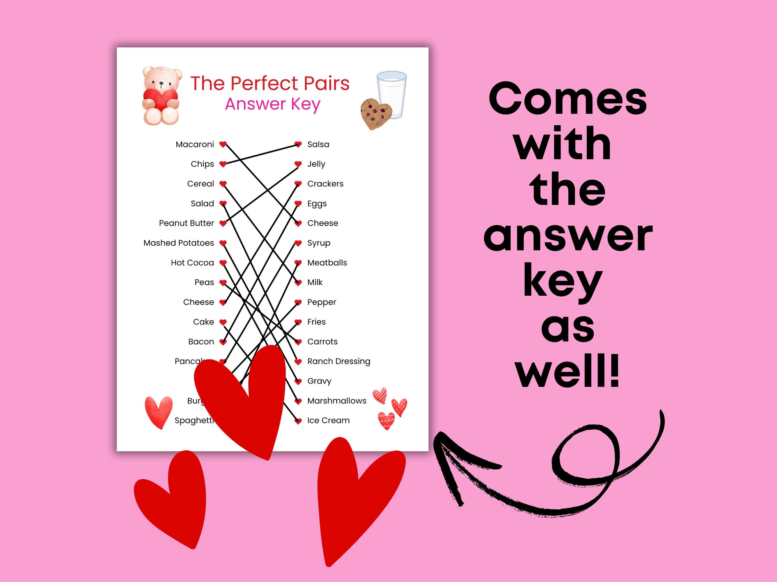 Valentine's Day Perfect Pairs Game, Valentine Printable Games, Food ...