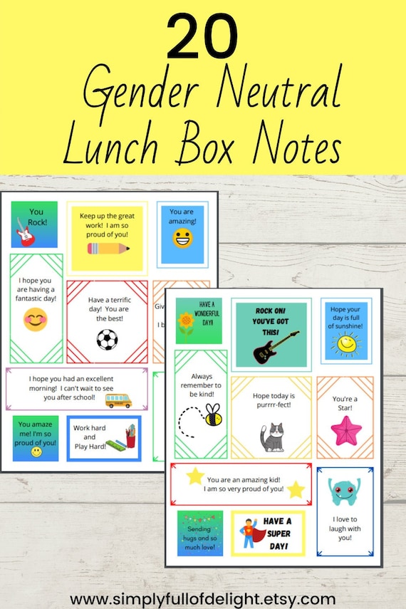 Gender Neutral Lunch Box Notes 20 Lunchbox Notes for Kids - Etsy