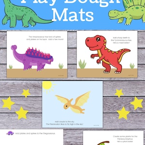 7 Dinosaur Play Dough Mats, Printable Dinosaurs Play Dough Mat, Dino ...