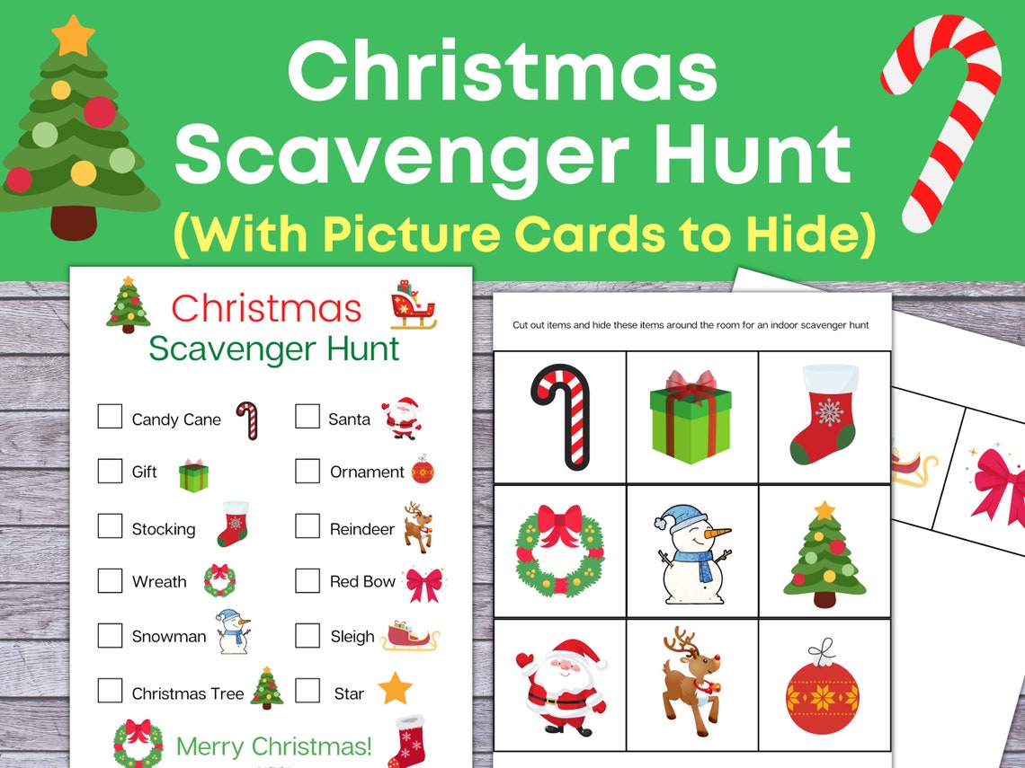 Christmas Scavenger Hunt With Cards to Hide, Holiday Scavenger Hunt ...
