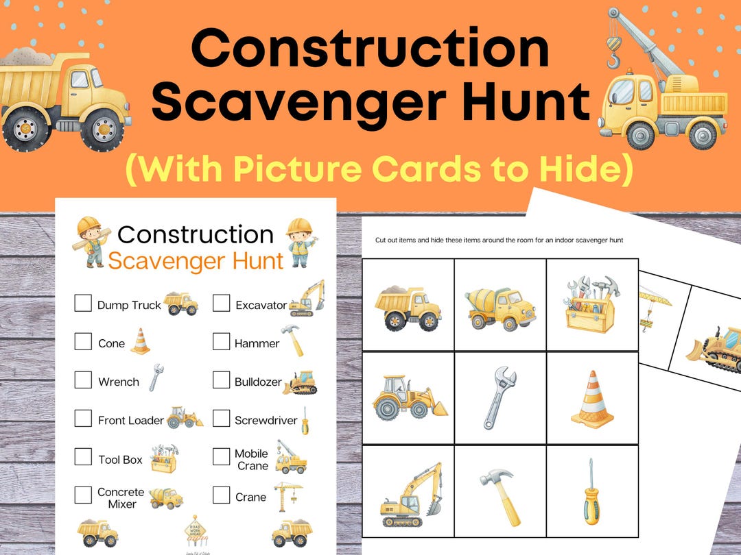 Construction Scavenger Hunt, Construction Treasure Hunt, Printable for ...