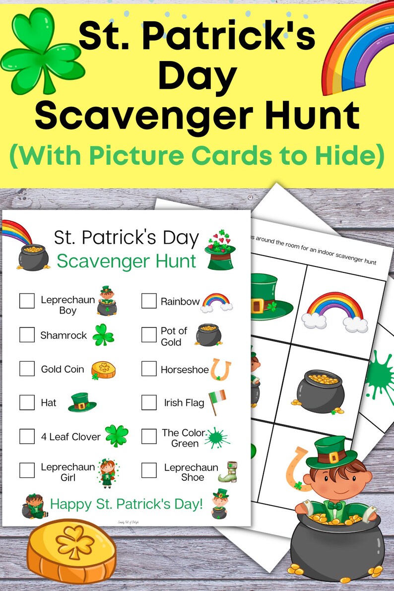 St. Patrick's Day Scavenger Hunt With Picture Cards to Hide, Saint ...