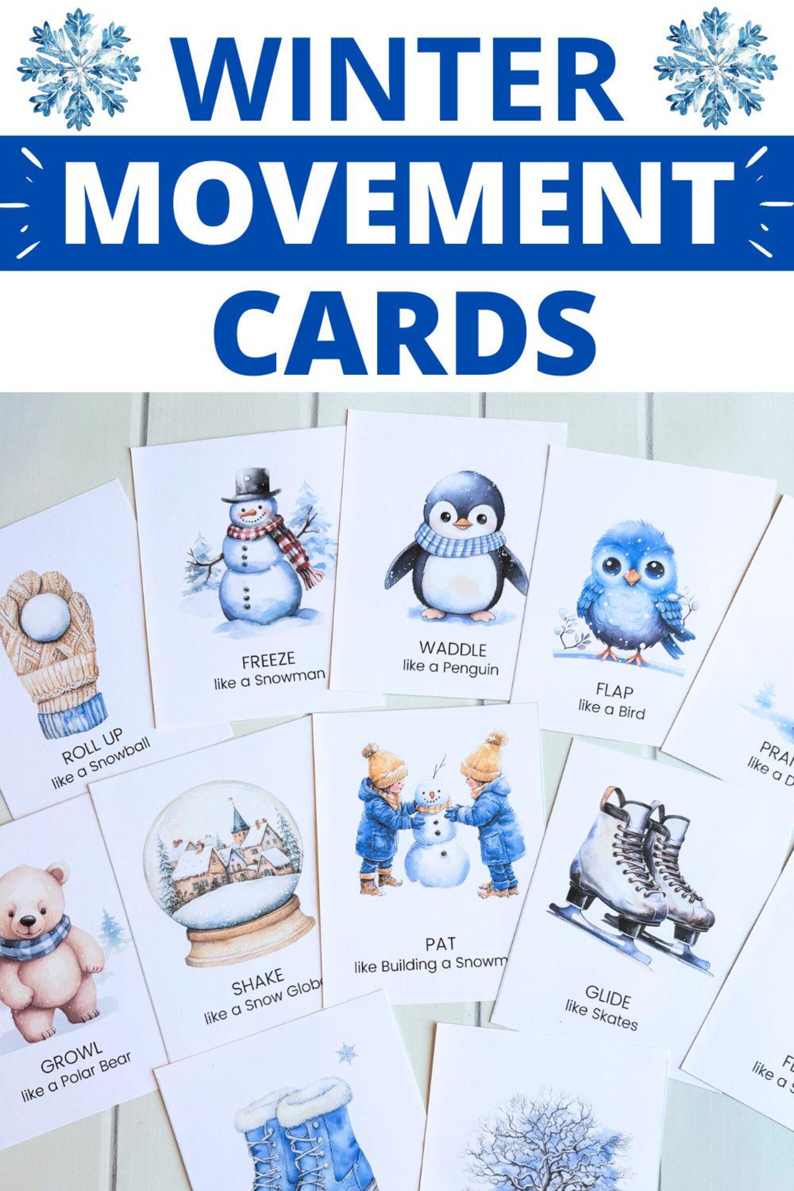 Winter Movement Cards for Kids, Preschool Gross Motor Activity ...