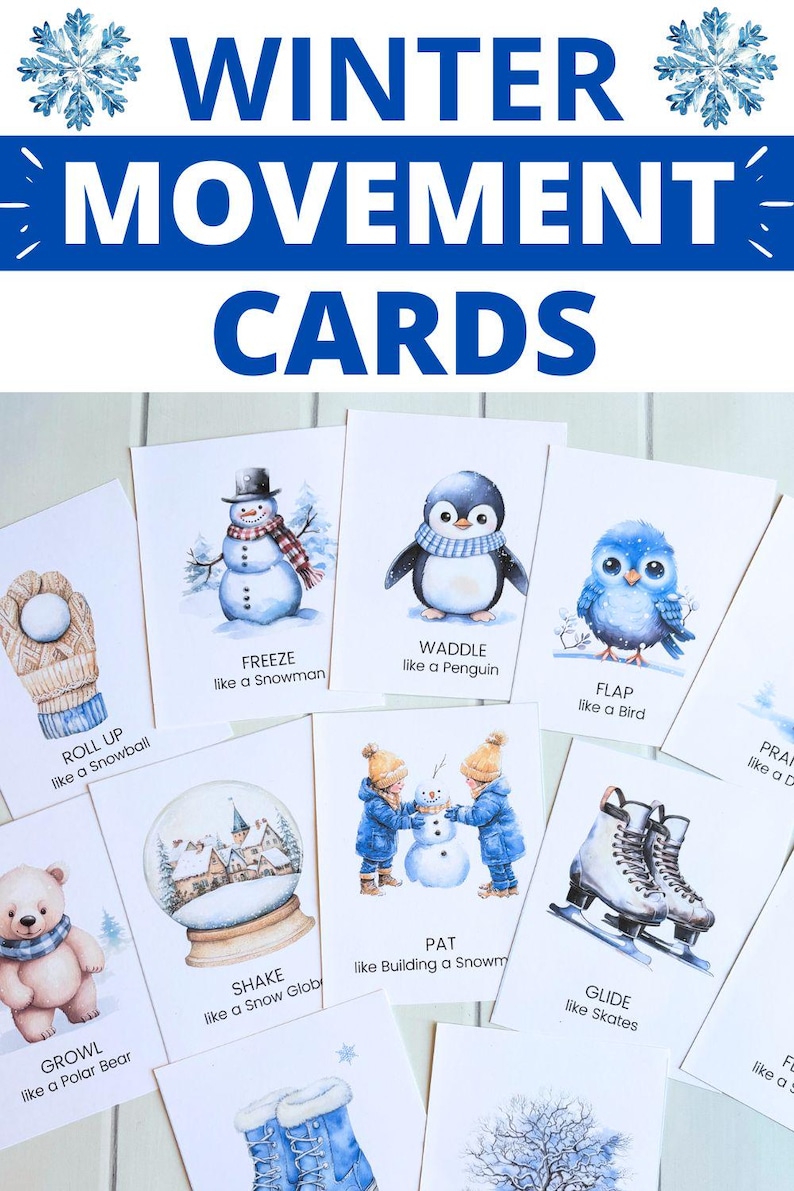 Winter Movement Cards for Kids, Preschool Gross Motor Activity ...