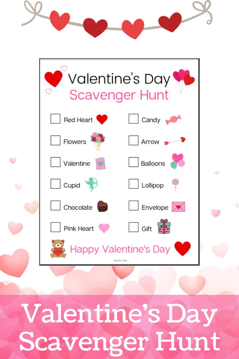 Valentine's Day Scavenger Hunt With Picture Cards to Hide, Valentine ...