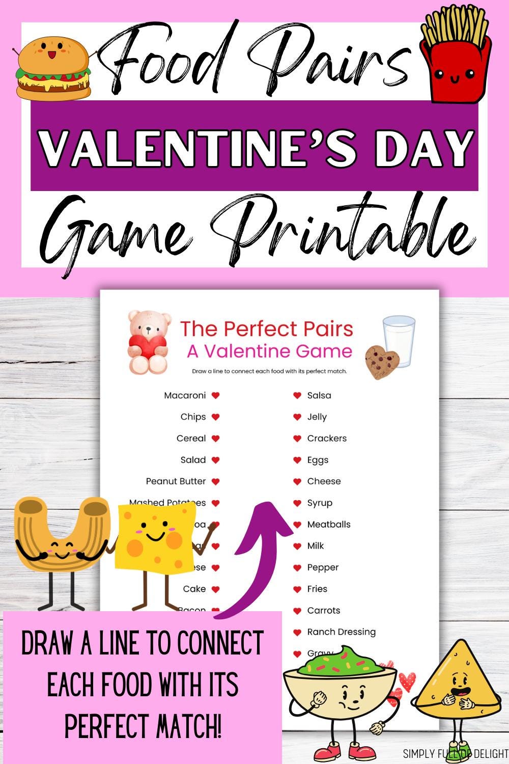 Valentine's Day Perfect Pairs Game, Valentine Printable Games, Food ...