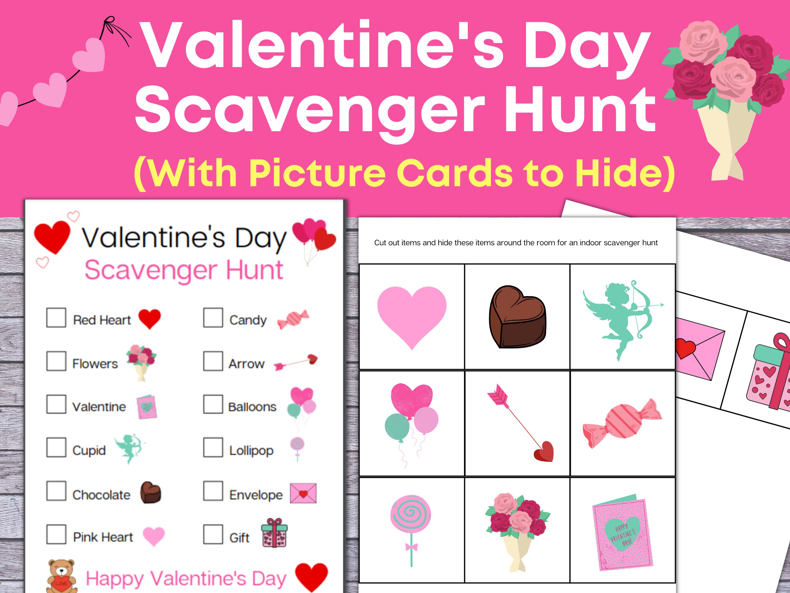 Valentine's Day Scavenger Hunt With Picture Cards to Hide, Valentine ...