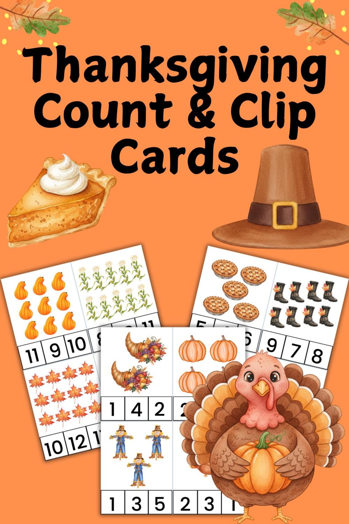 Thanksgiving Count Clip Cards, Montessori Math Printable, Homeschooling ...