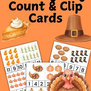 Thanksgiving Count Clip Cards, Montessori Math Printable, Homeschooling ...