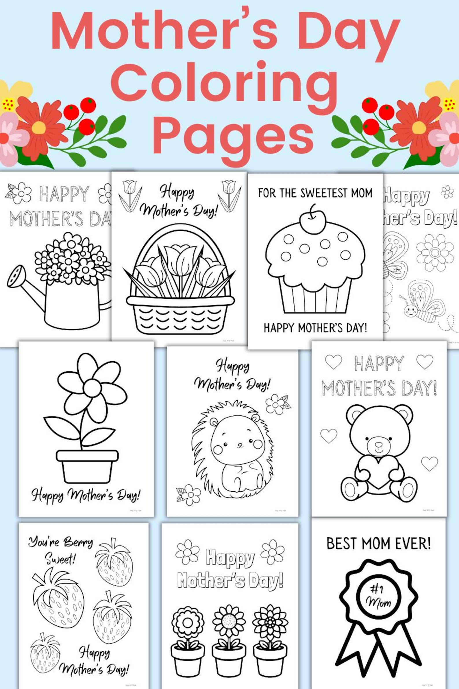 Cute Mother's Day Coloring Pages for Kids, Mother's Day Coloring Sheets ...