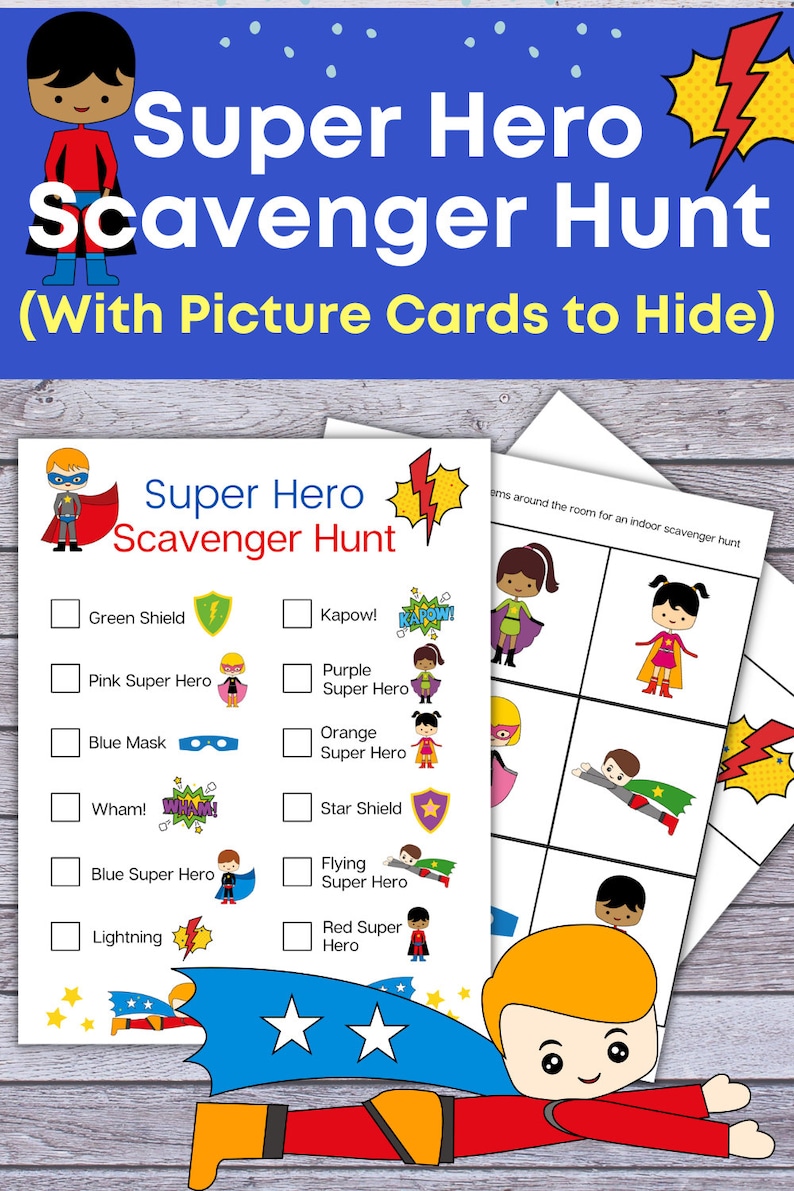 Super Hero Scavenger Hunt, Superhero Treasure Hunt, Printable for Kids ...