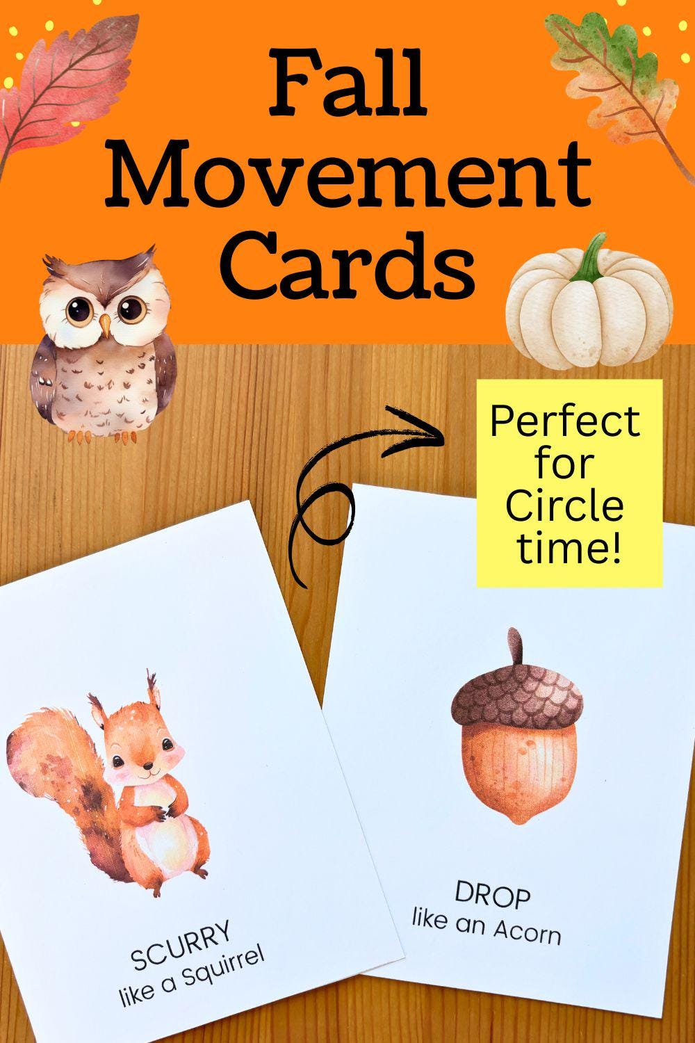 Fall Movement Cards for Kids, Preschool Gross Motor Activity Flashcards ...