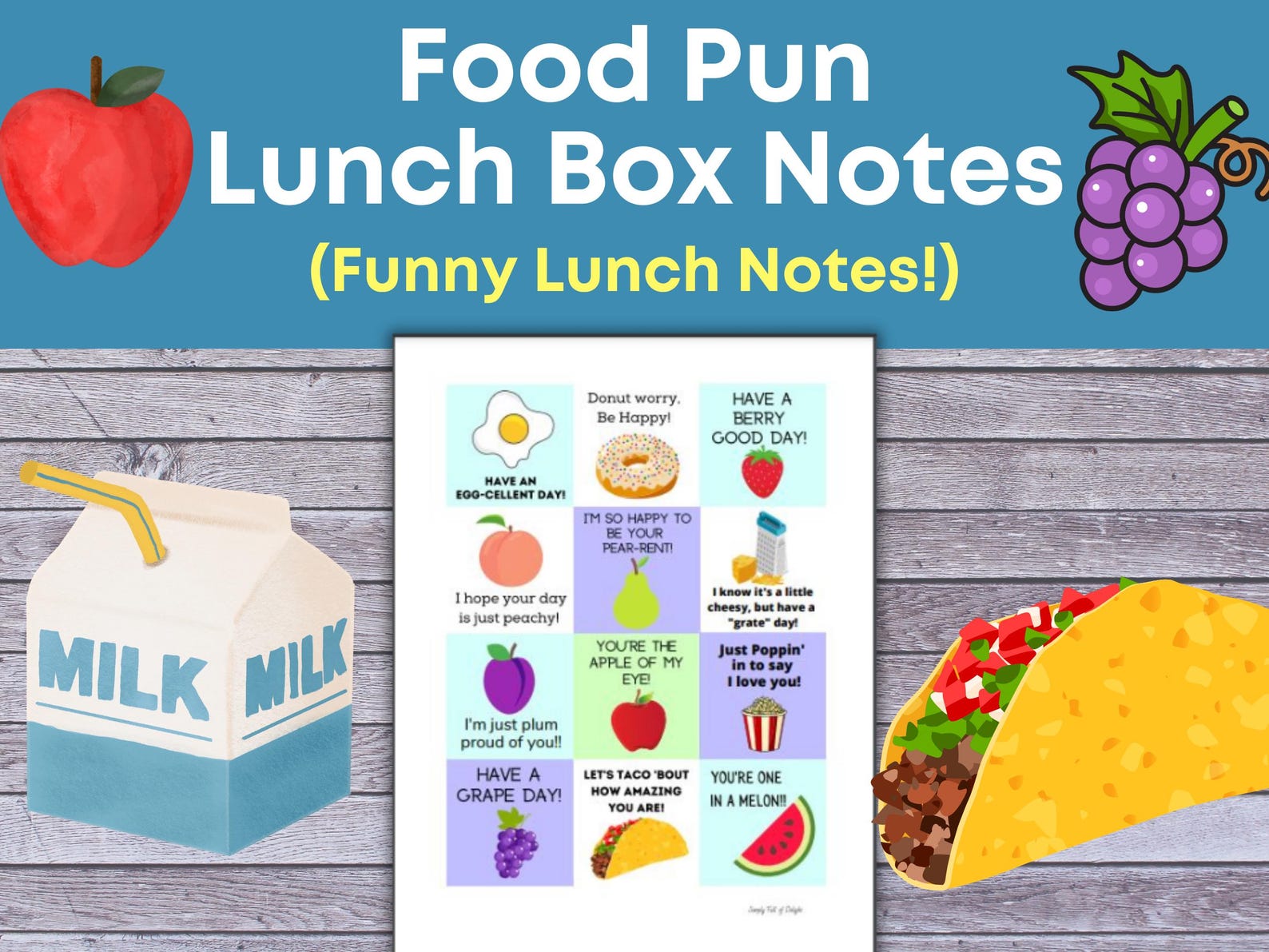 Gender Neutral Lunch Box Notes - 12 Food Pun Lunchbox Notes for Kids ...