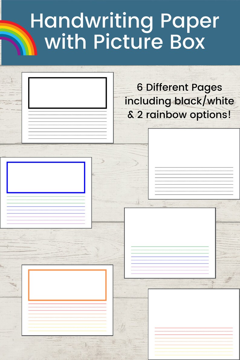 Rainbow Lined Paper With Picture Box Handwriting Paper With - Etsy
