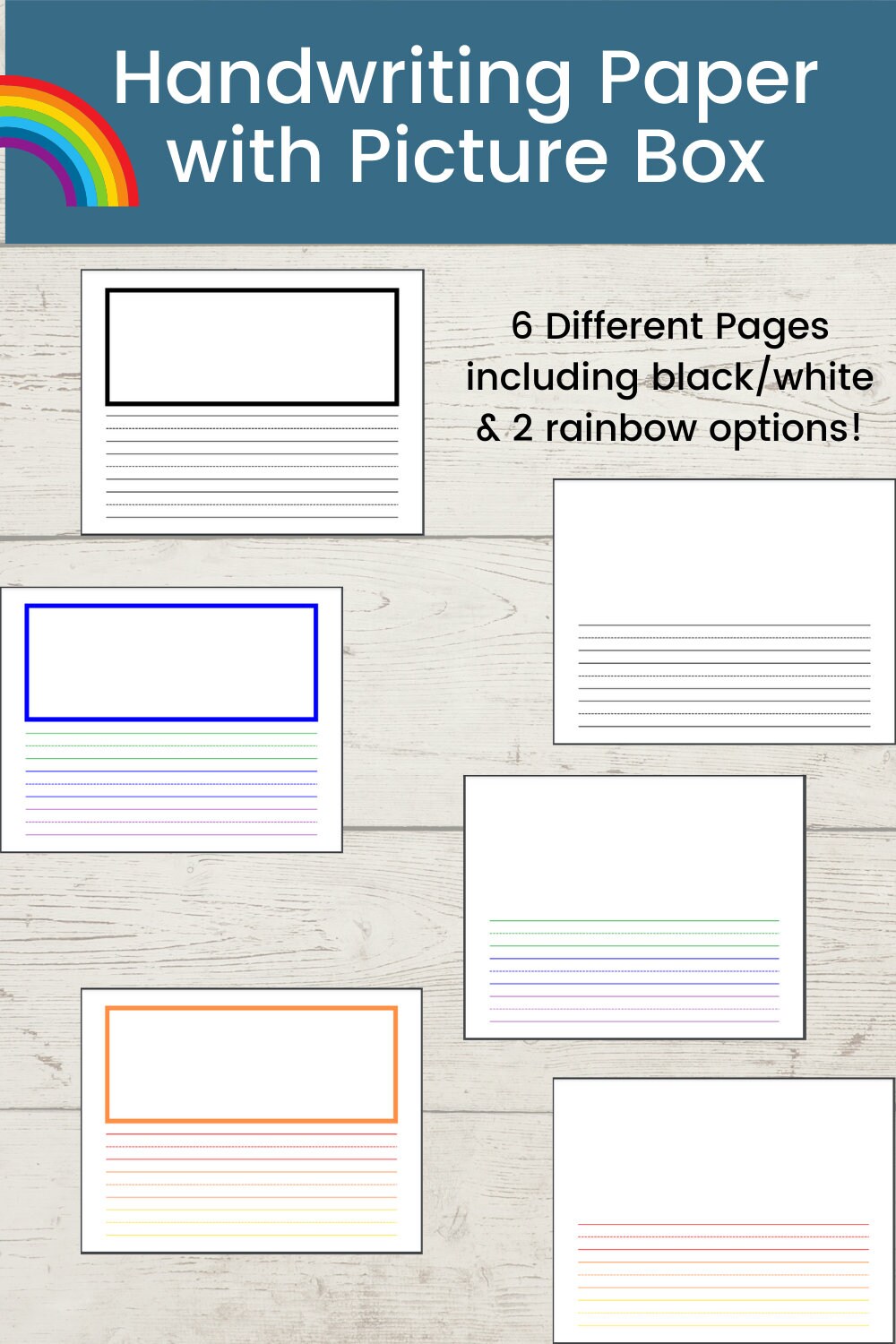 Rainbow Lined Paper With Picture Box Handwriting Paper With - Etsy