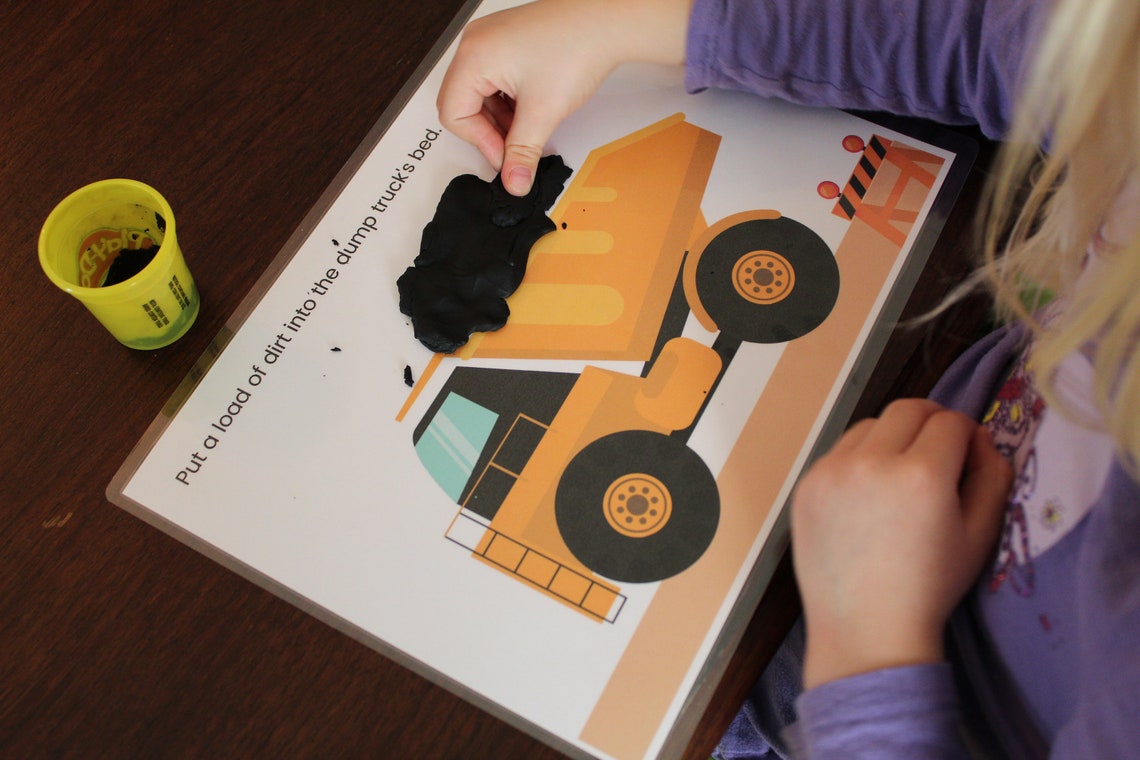 5 Printable Play Doh Mats, Construction Play Dough Mats, Dump Truck ...