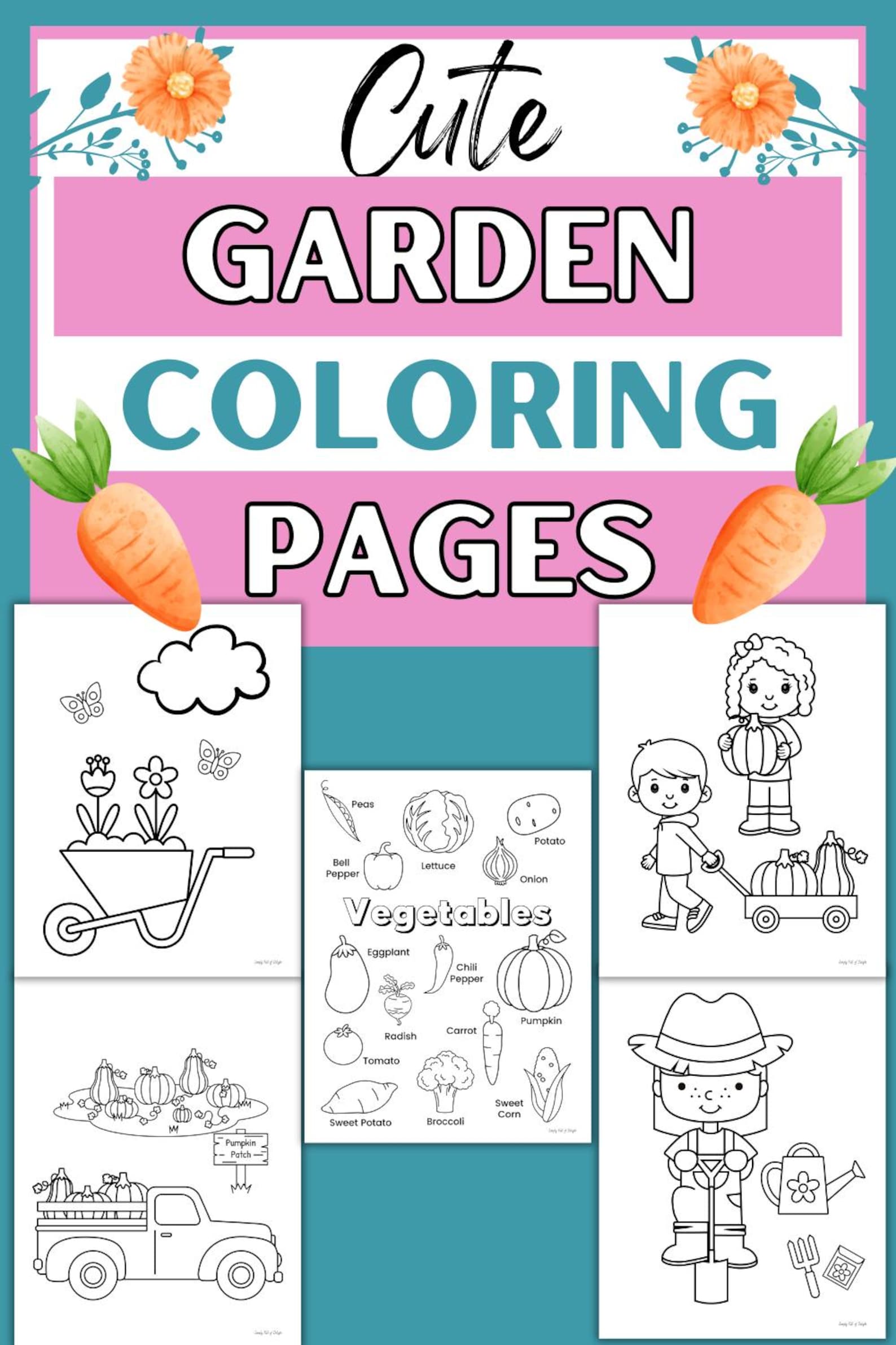 Gardening Coloring Pages for Kids, Garden Coloring Sheets, Vegetable ...